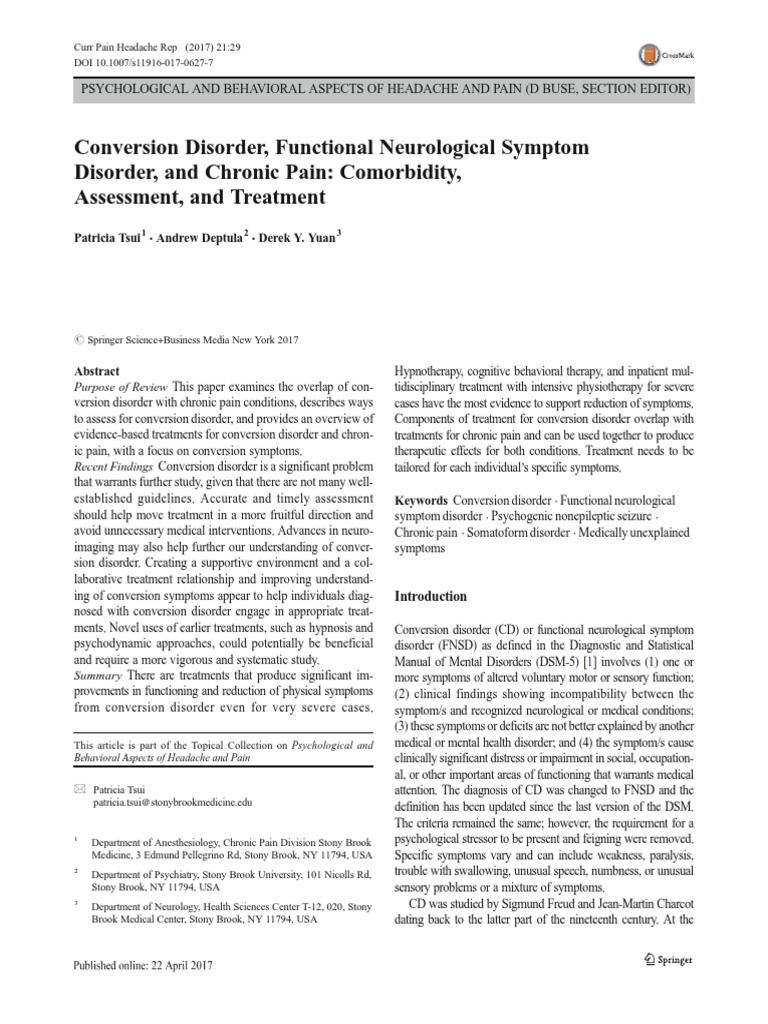 Conversion Disorder, Functional Neurological Symptom Disorder, and ...