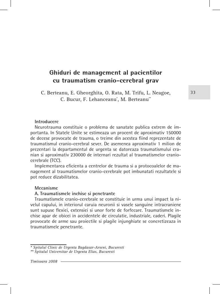 15 Ghiduri de Management Al Pacientilor Cu Traumatism Cranio-Cerebral Grav PDF | PDF