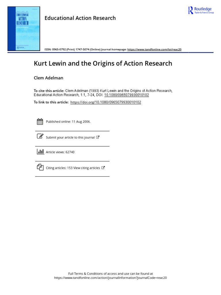 Kurt Lewin and The Origins of Action Research PDF | PDF | Pragmatism ...