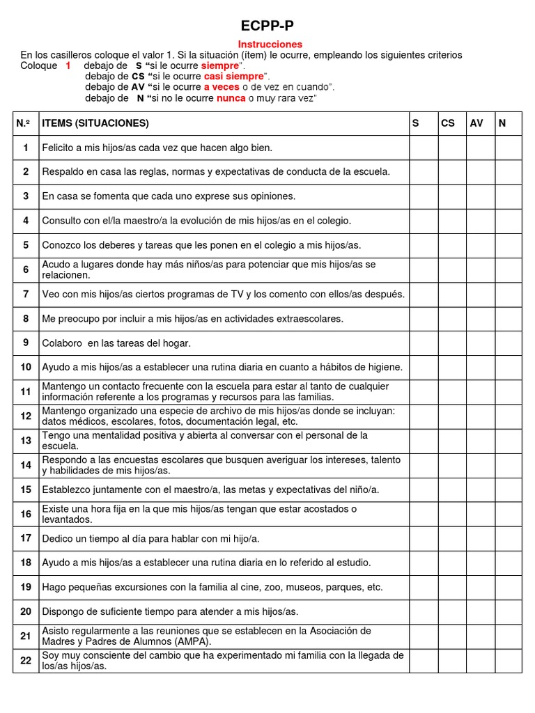 ECPP (Escala de Competencias Parentales Percibida) | PDF | Sicología | Cognición