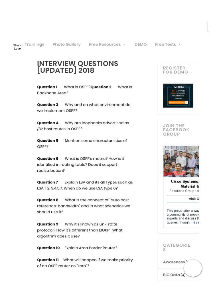 Top 90+ CCIE OSPF Interview Questions (UPDATED) 2018 | PDF | Internet ...