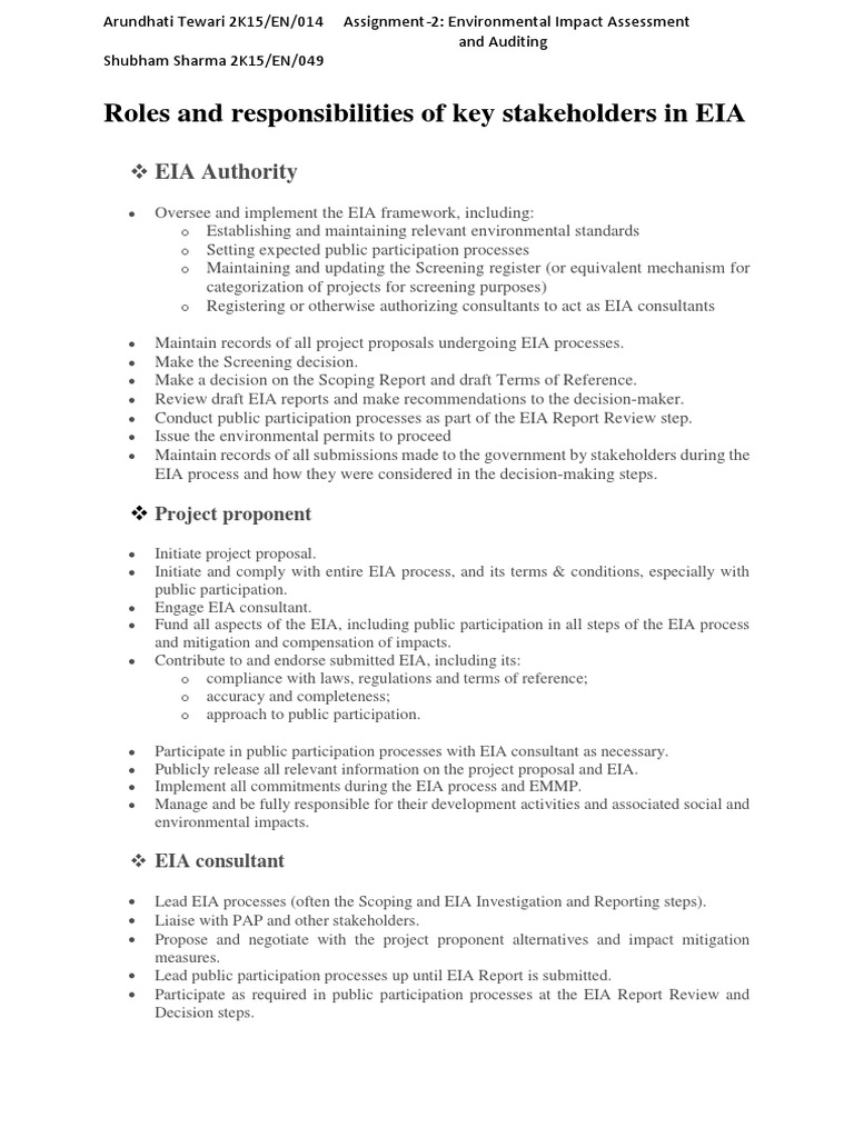 Stakeholder Roles in Environmental Impact Assessment | PDF | Public ...