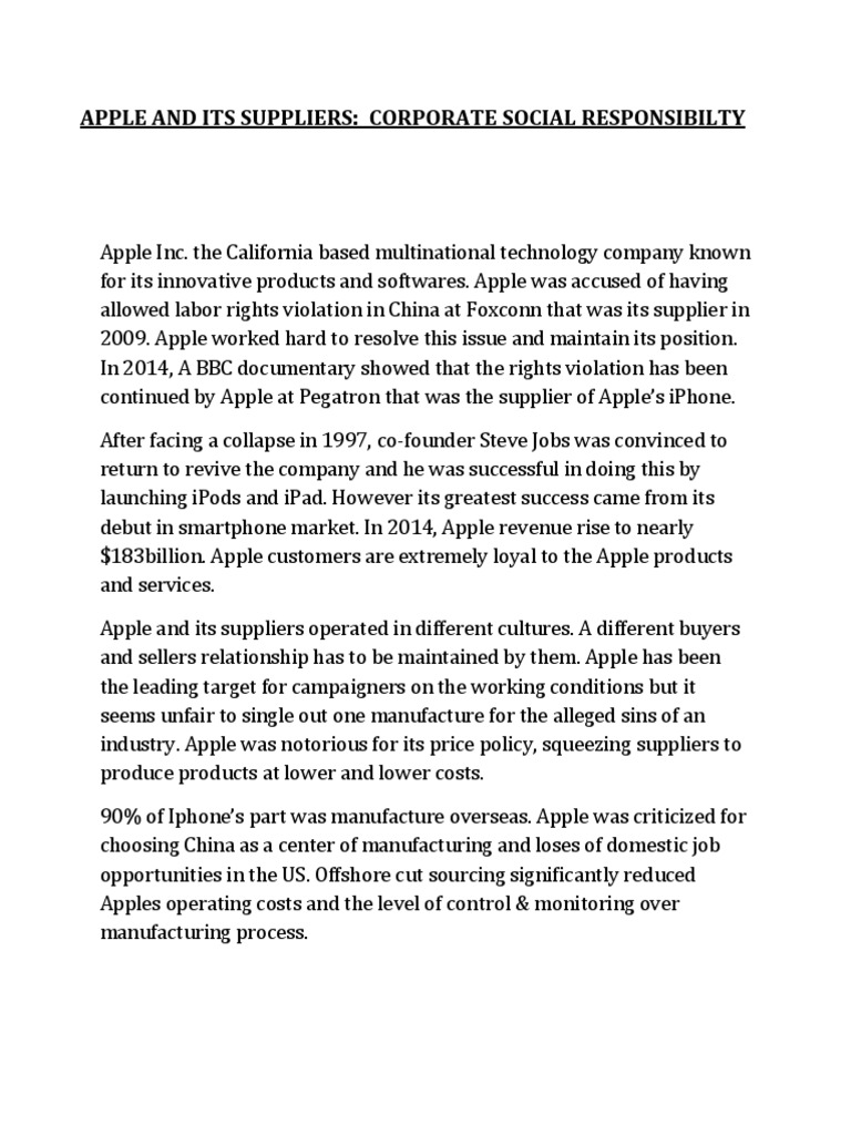 Apple and Its Suppliers: Corporate Social Responsibilty | PDF