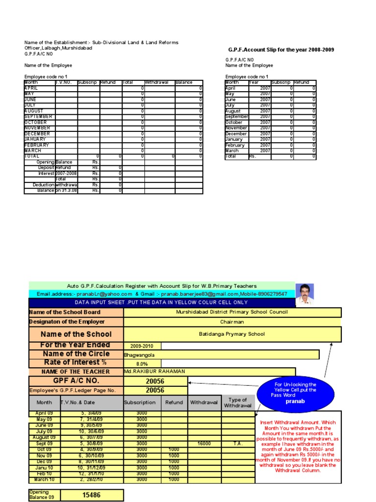 Prymary Teacher's GPF Account Slip For W.B | PDF | Business