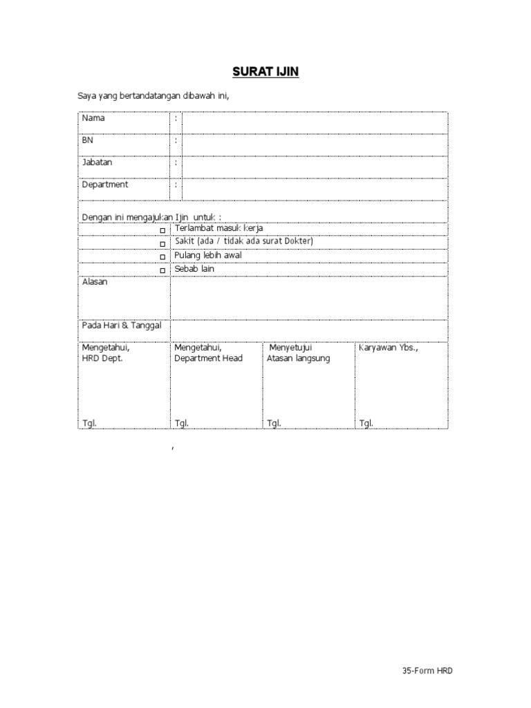 Form HRD Surat Ijin Pegawai | PDF