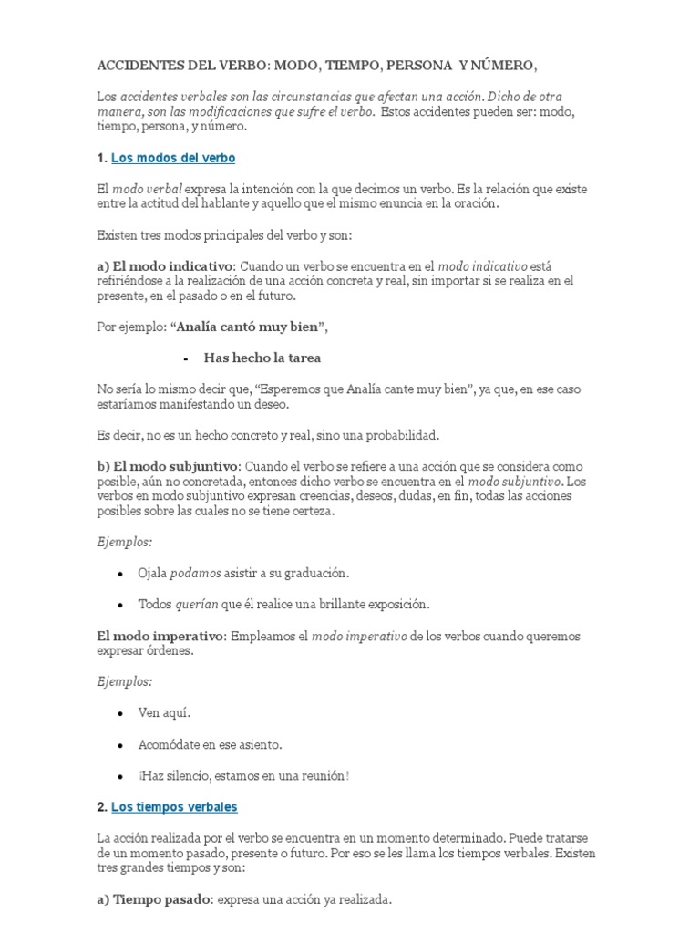 Accidentes Del Verbo | PDF | Verbo | Semántica