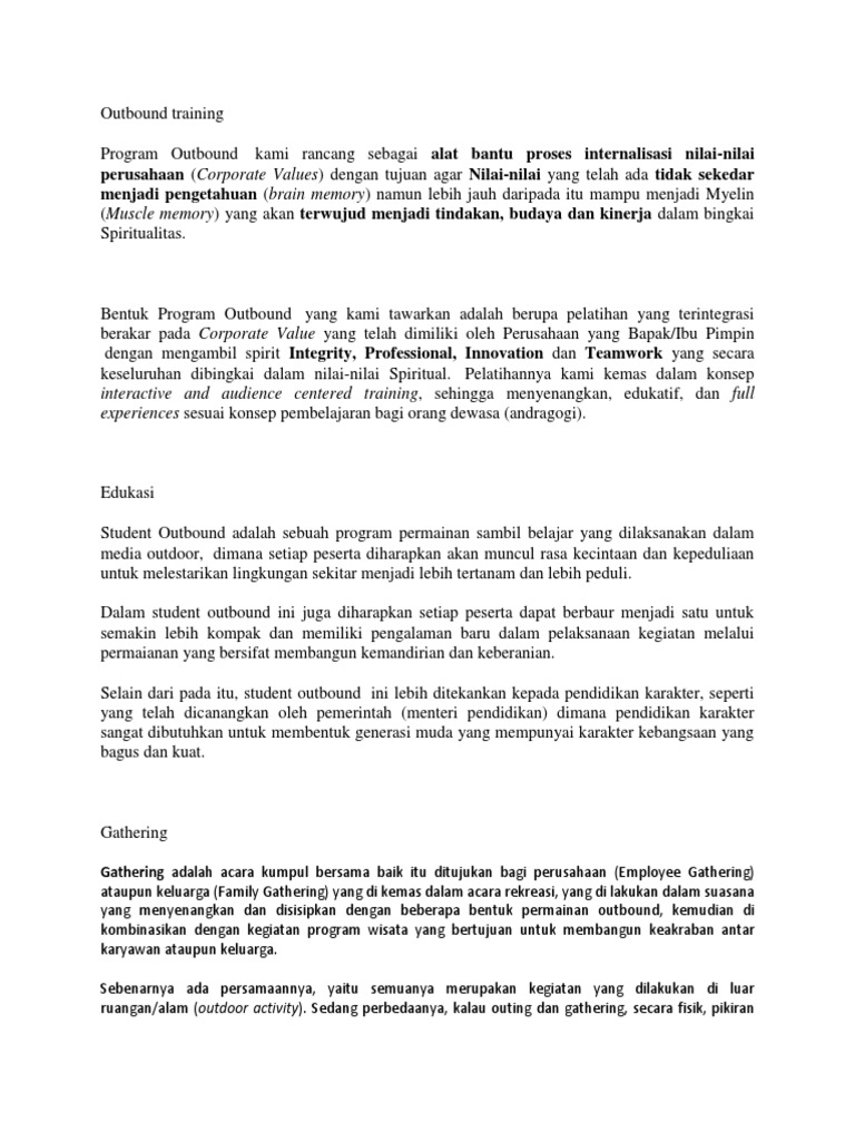 Pengertian Program Outbound Training | PDF