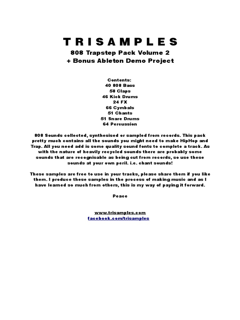 TriSamples - 808 Trapstep Pack Vol 2 Readme | PDF | Music Industry | Musical Instruments