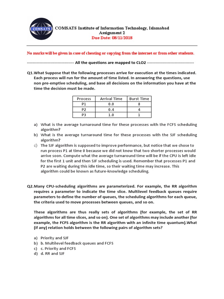 COMSATS Institute of Information Technology, Islamabad Assignment 2 | PDF | Scheduling ...