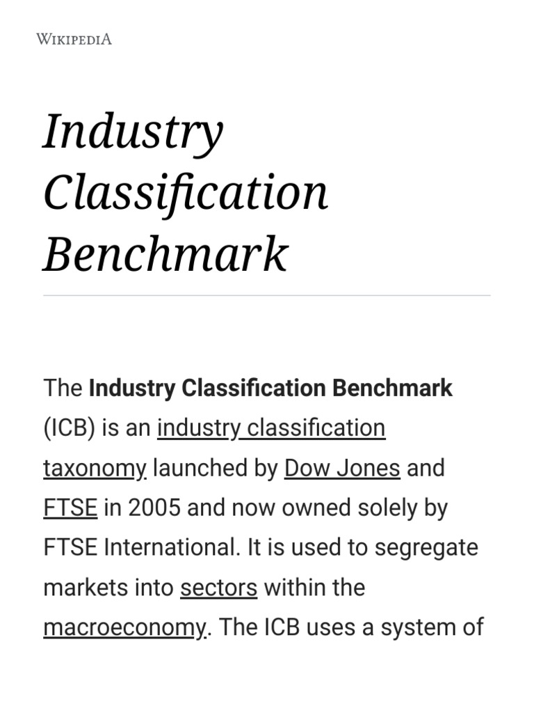 Industry Classification Benchmark - Wikipedia | PDF | Real Estate ...