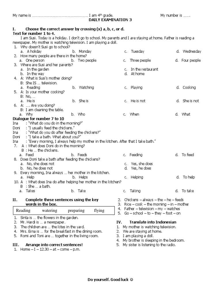 Daily Examination 3 4th Grade.. | PDF