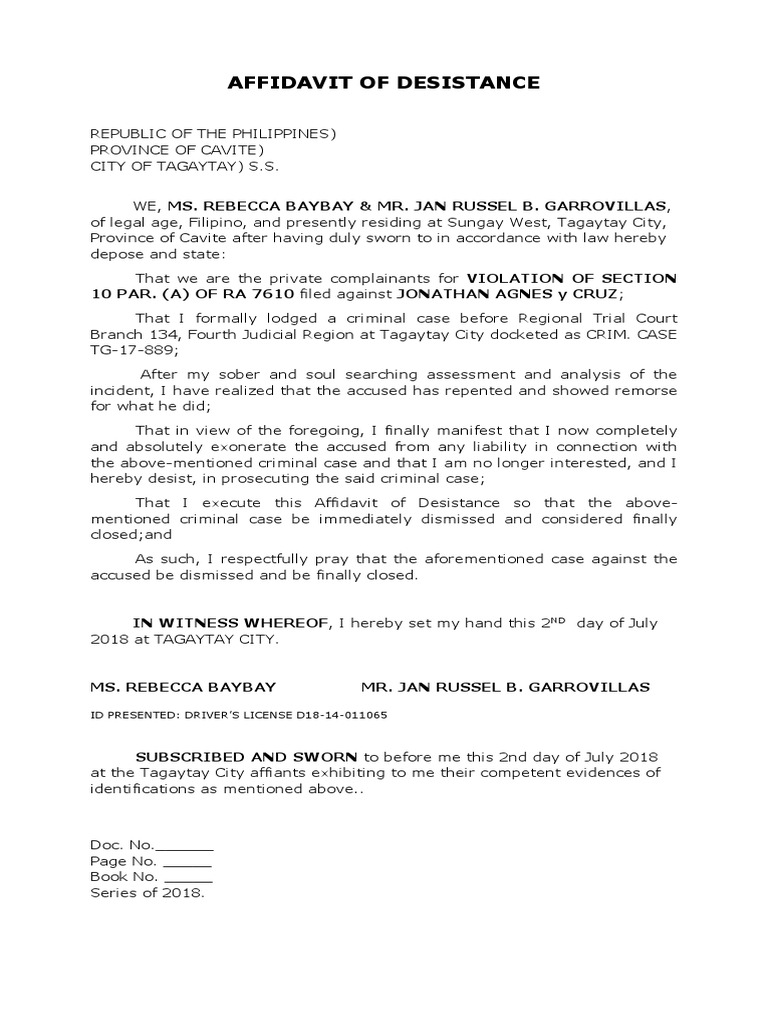 Affidavit of Desistance | PDF