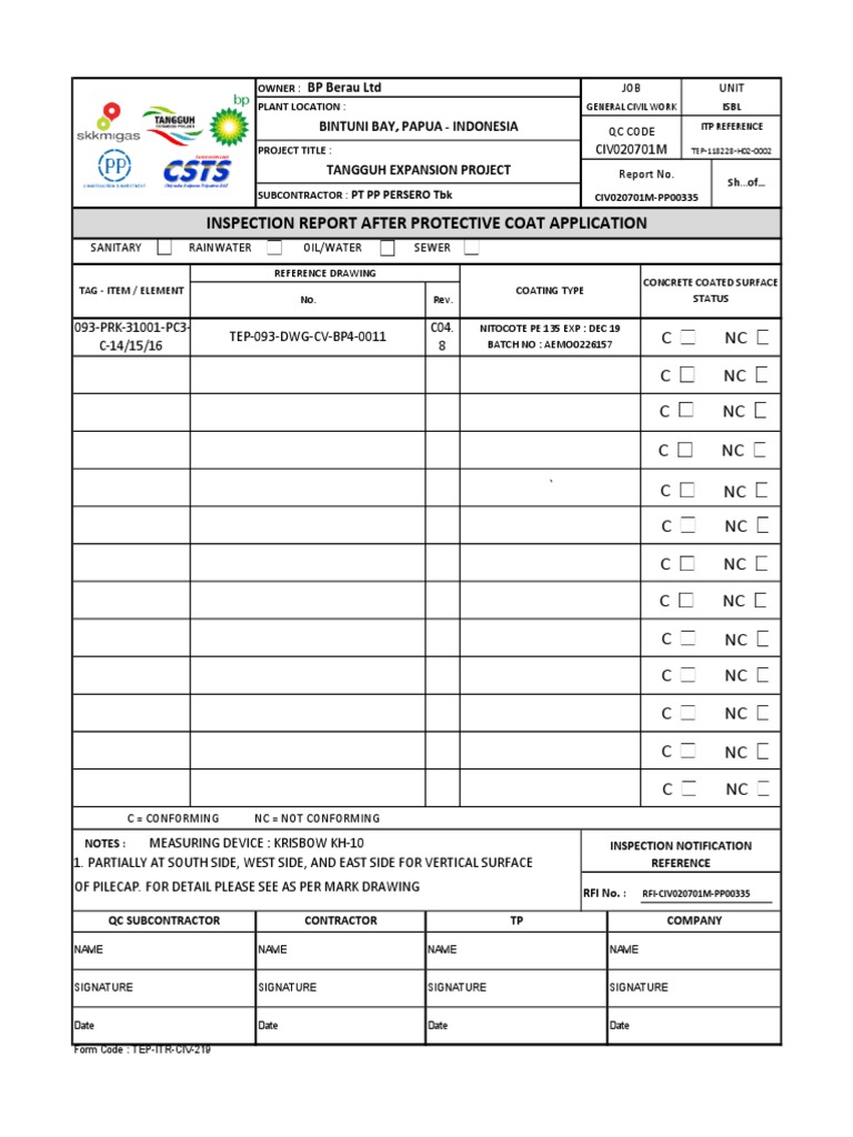 Inspection Report for Protective Coating Application on Concrete ...