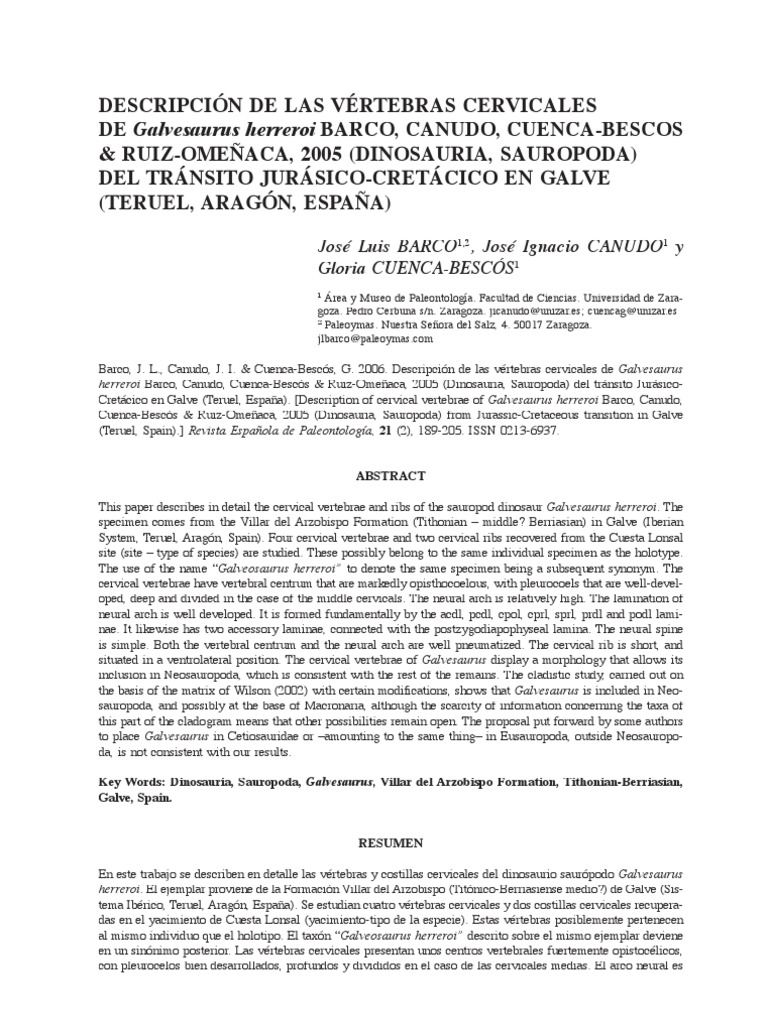 Anatomical Description of the Cervical Vertebrae of the Sauropod ...