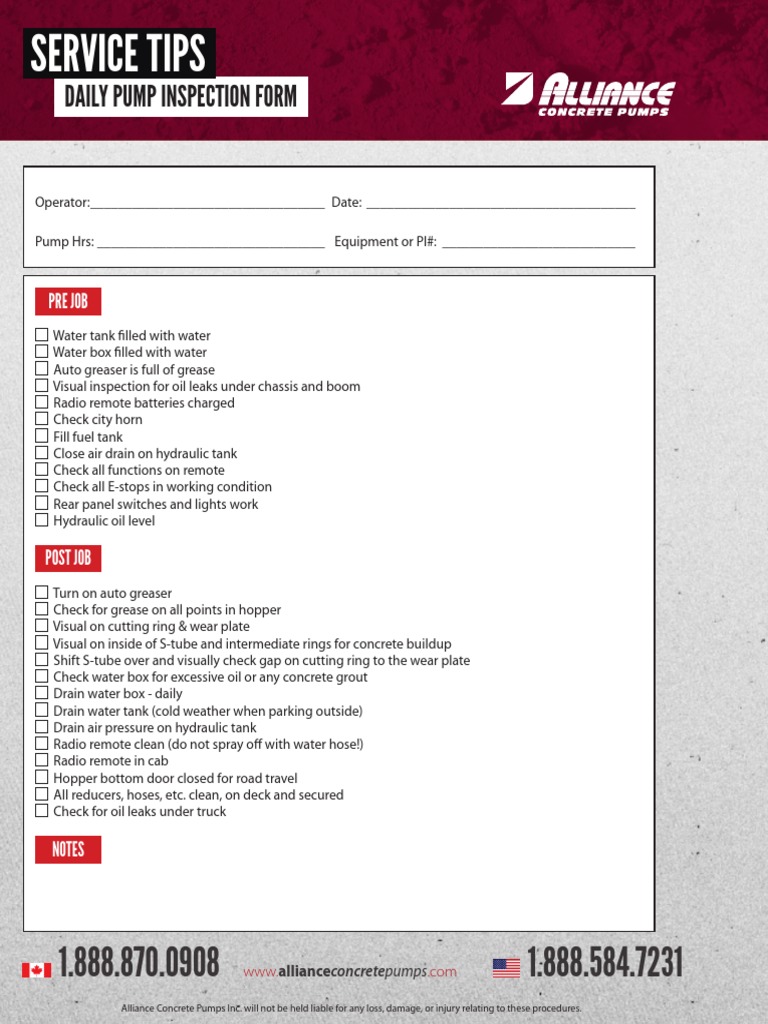 Service Tips: Daily Pump Inspection Form | PDF | Mechanical Engineering ...