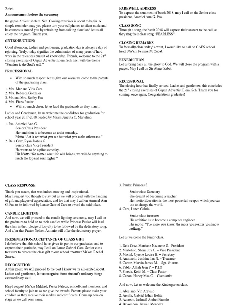 Emcee Script | PDF | Educational Stages | Academia