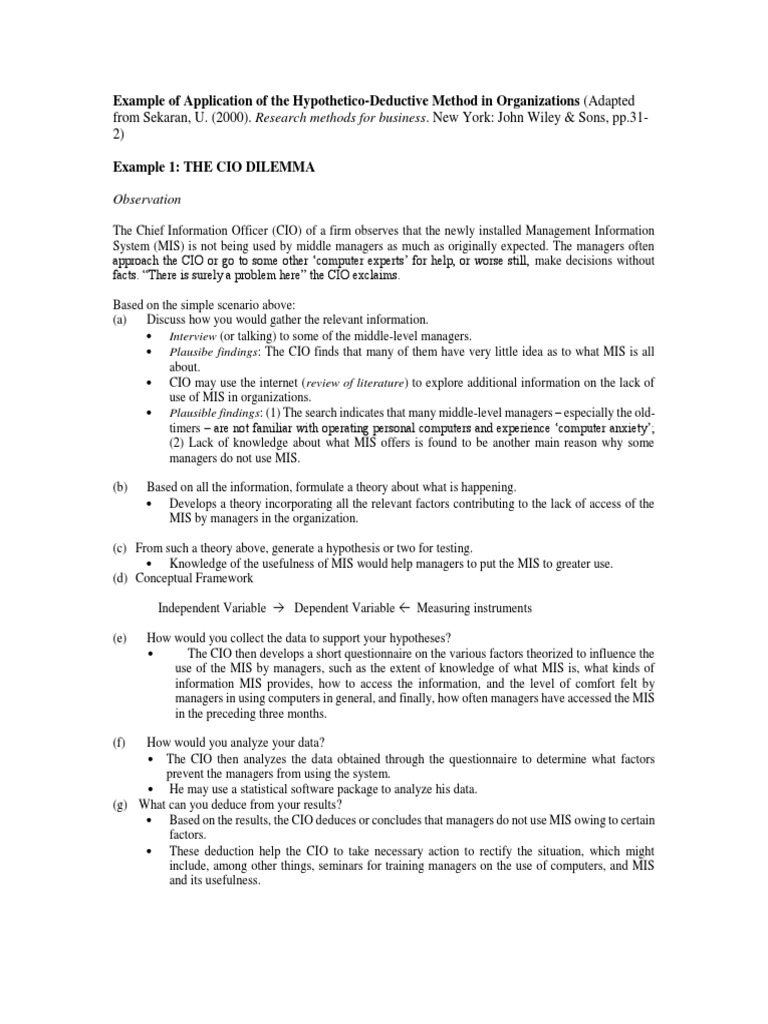 SGS - Example of Application of The Hypothetico-Deductive Method in ...