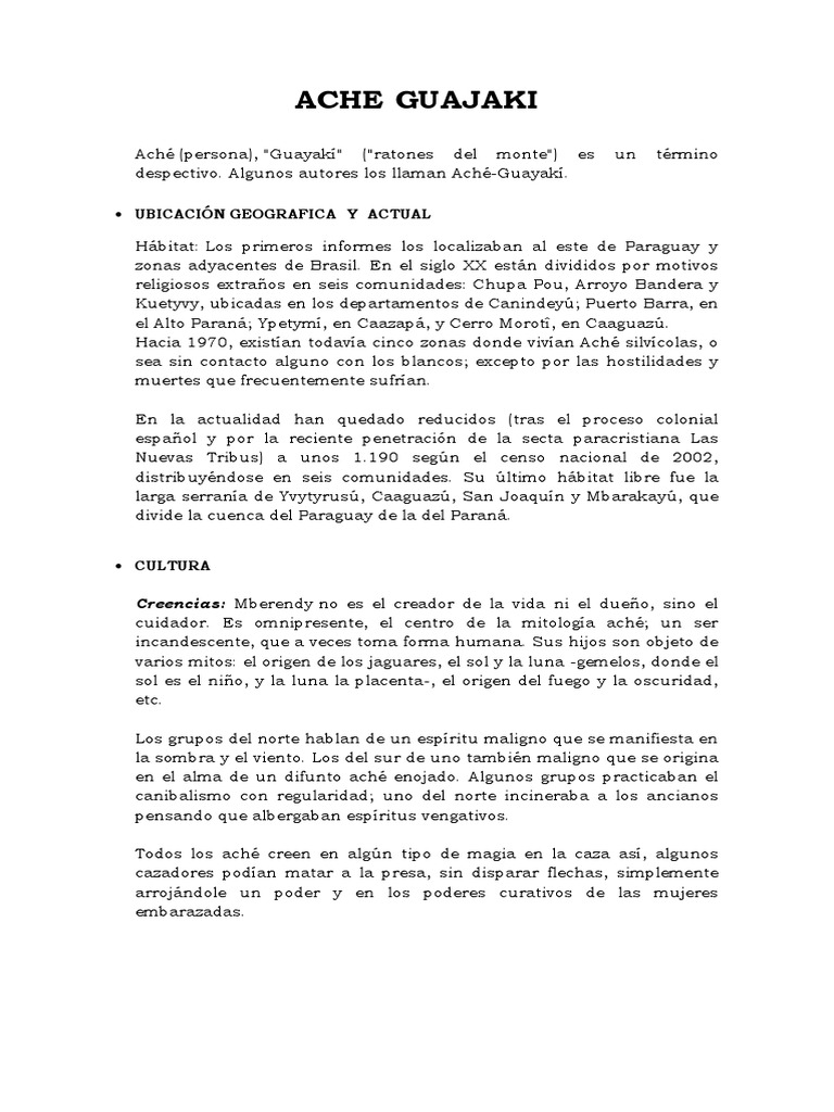 Cultura y rituales de los Aché Guajaki | PDF | Historia