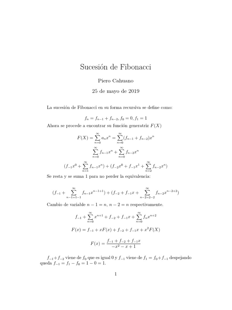 Fórmula Explícita de La Sucesión de Fibonacci. | PDF | Ecuaciones ...