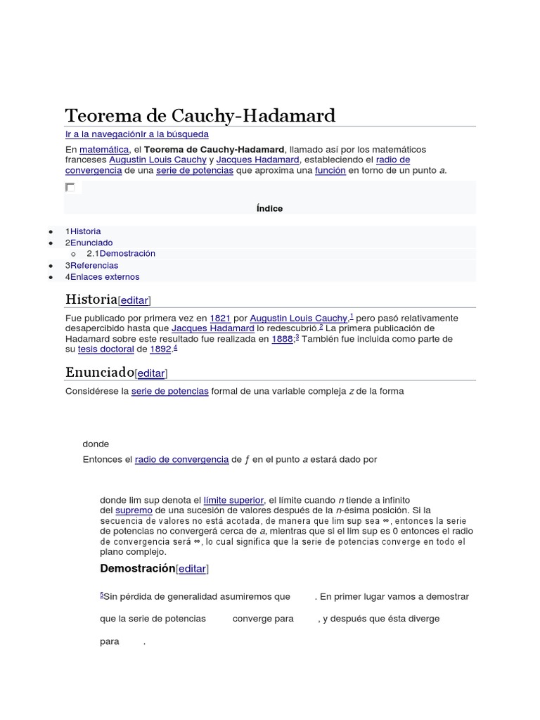 Teorema de Cauchy-Hadamard: Convergencia | PDF