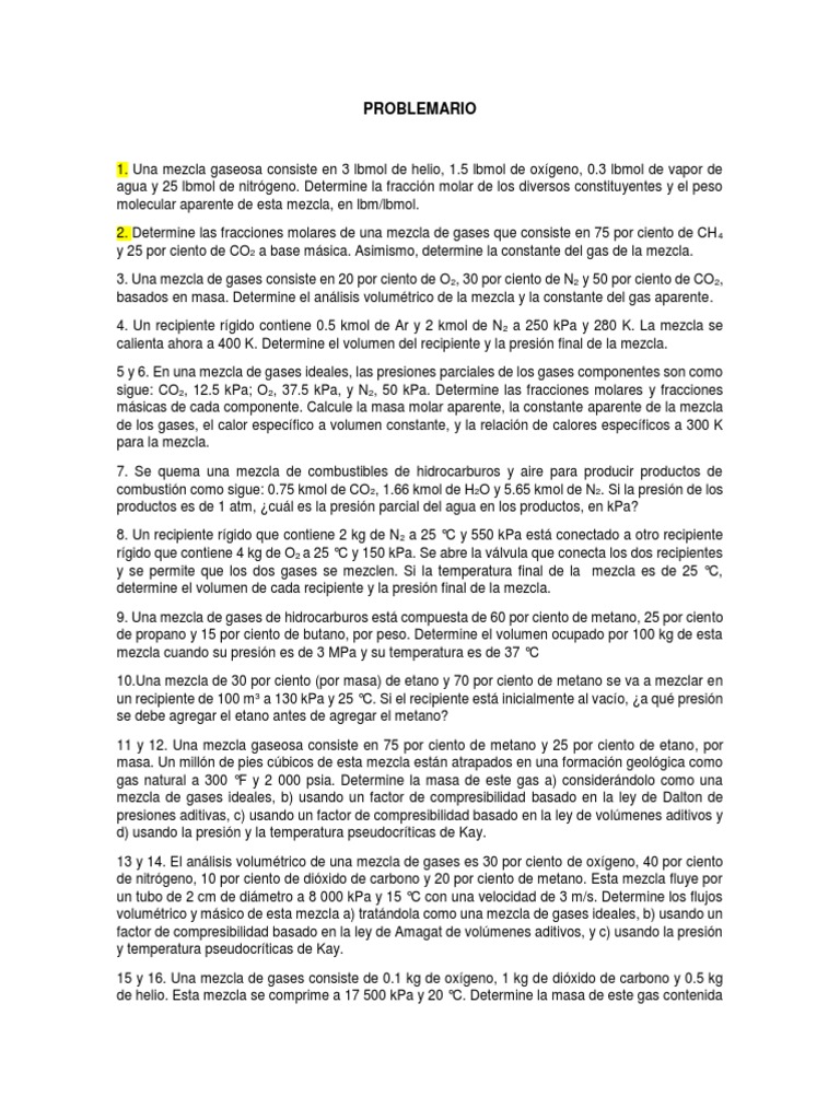 Problemario Termoquimica U1 | PDF | Metano | Gases