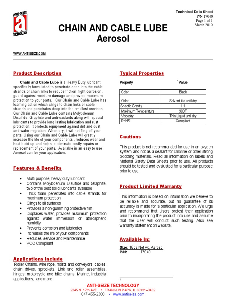 Heavy Duty Chain & Cable Lube | PDF | Lubricant | Materials