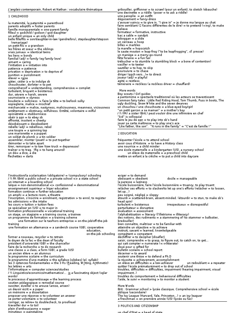 Vocabulaire thématique anglais-français | PDF | La nature ...