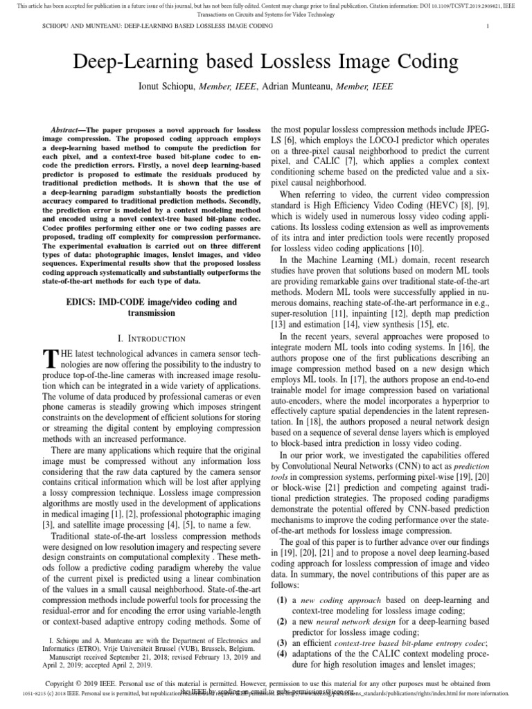 Deep-Learning Based Lossless Image Coding | PDF | Data Compression | Deep Learning