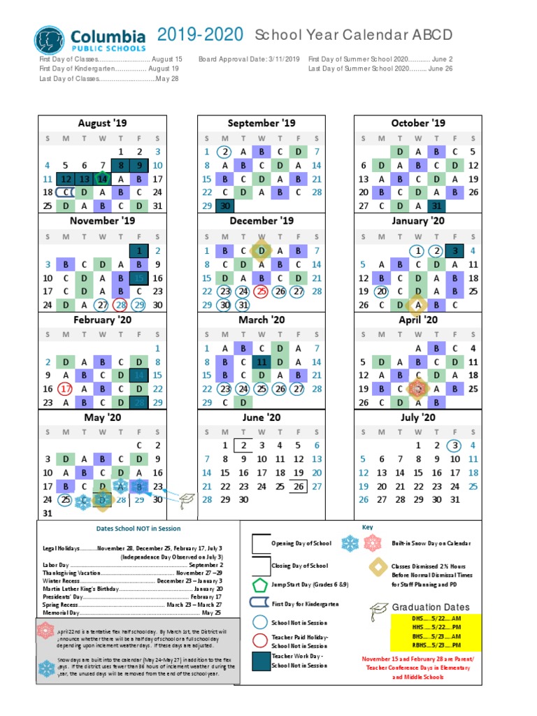 2019-2020 School Year Calendar Abcd | Download Free PDF | Schools ...