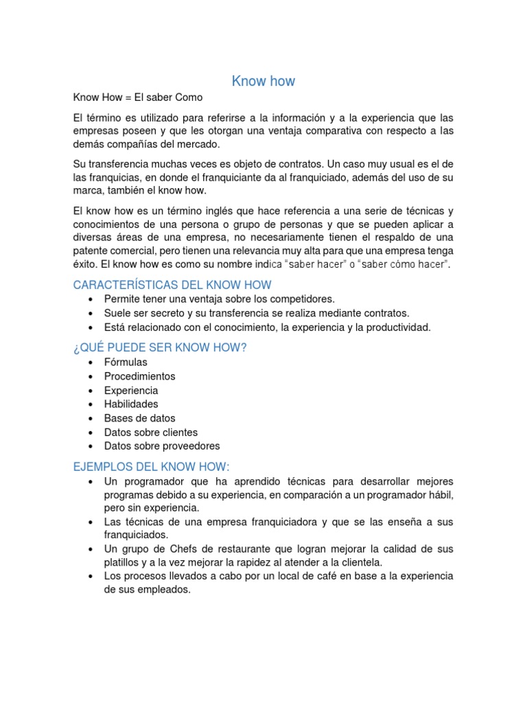 Contrato de Know How | PDF | Saber como | Mercado (economía)