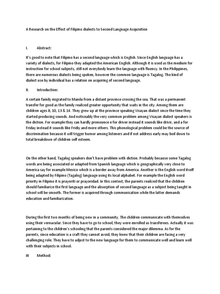 A Research On The Effect of Filipino Dialects To Second Language ...