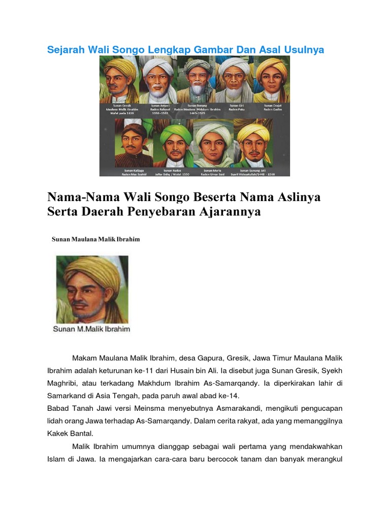 Sejarah Wali Songo Lengkap Gambar Dan Asal Usulnya | PDF