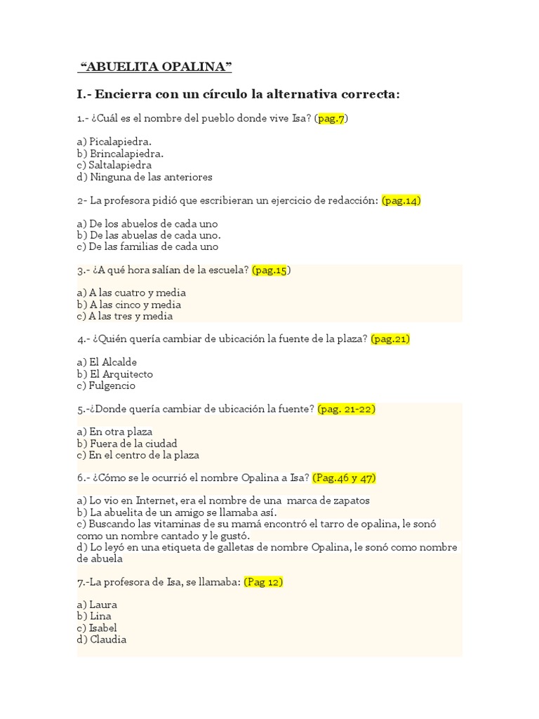 Resumen y actividades sobre el personaje de Abuelita Opalina en el libro 'Abuelita Opalina ...