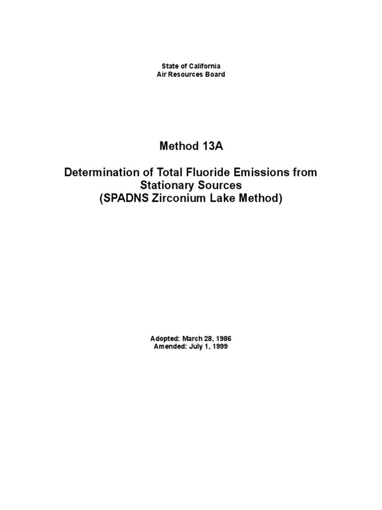 Method 13A Determination of Total Fluoride Emissions From Stationary ...