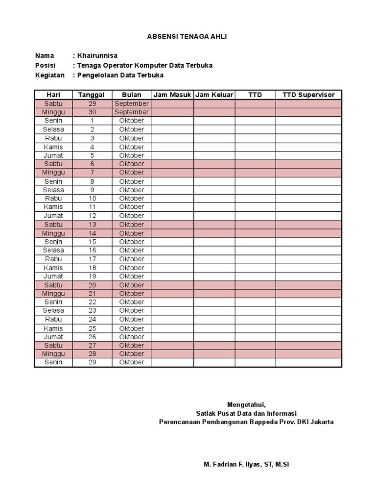 Format Absen Tenaga Ahli | PDF