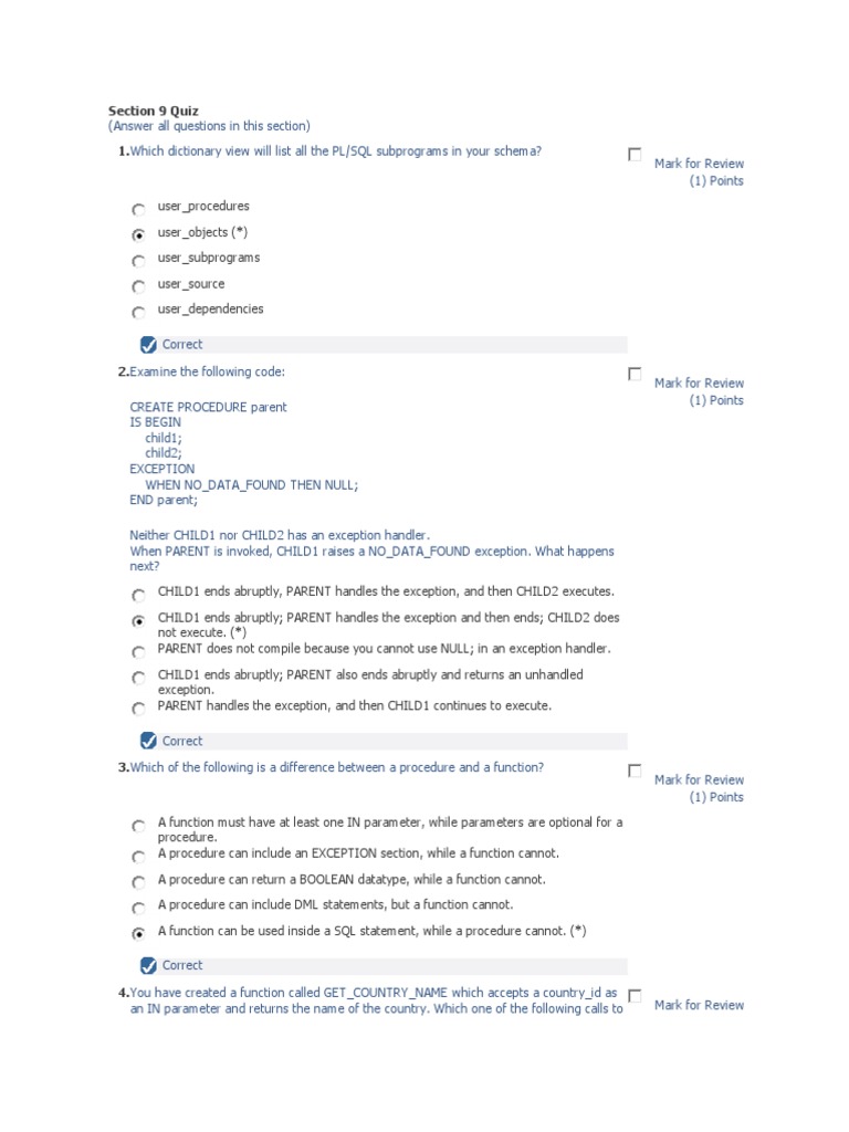 Section 9 Quiz PLSQL | Download Free PDF | Pl/Sql | Information Retrieval