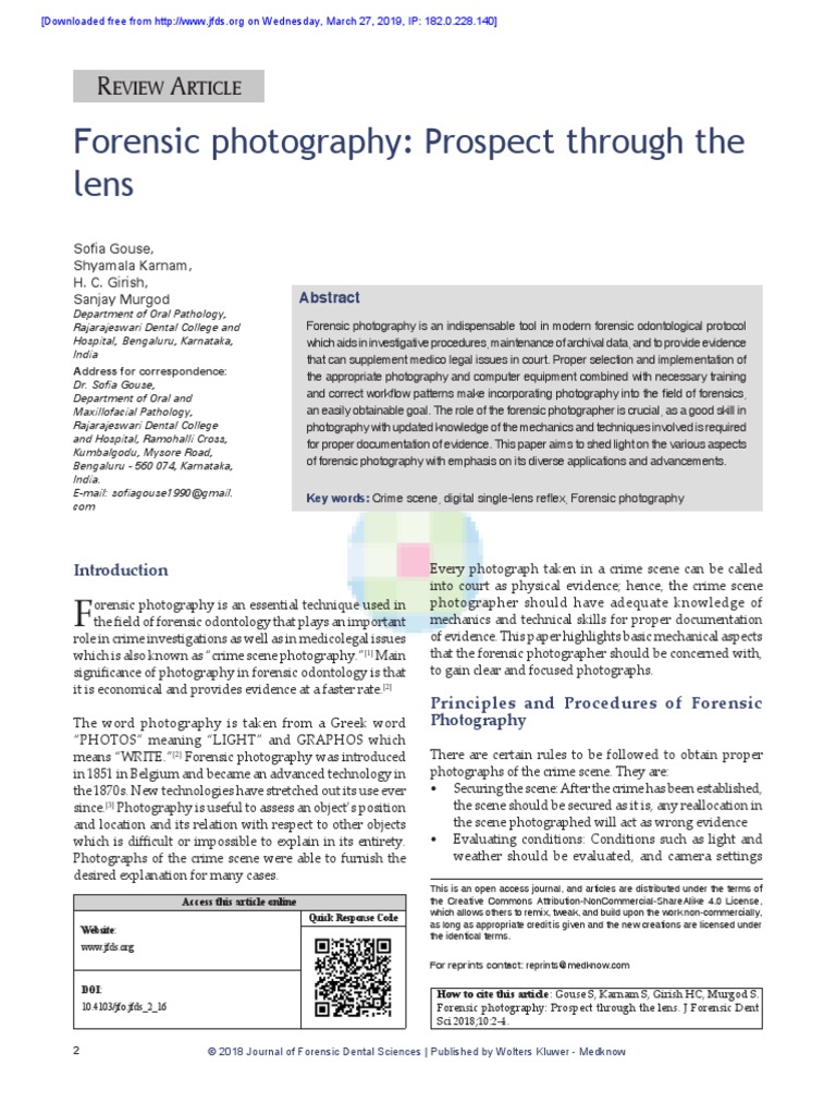Forensic Photography: Prospect Through The Lens: Eview Rticle | PDF ...