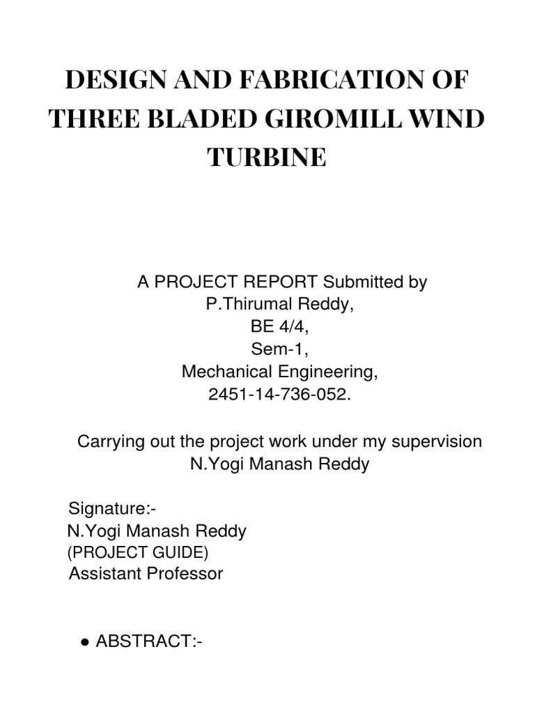 Design and Fabrication of Three Bladed Giromill Wind Turbine | PDF ...