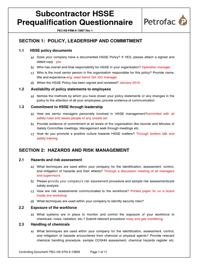 Subcontractor HSSE Prequalification Guide | PDF | Audit | Personal Protective Equipment