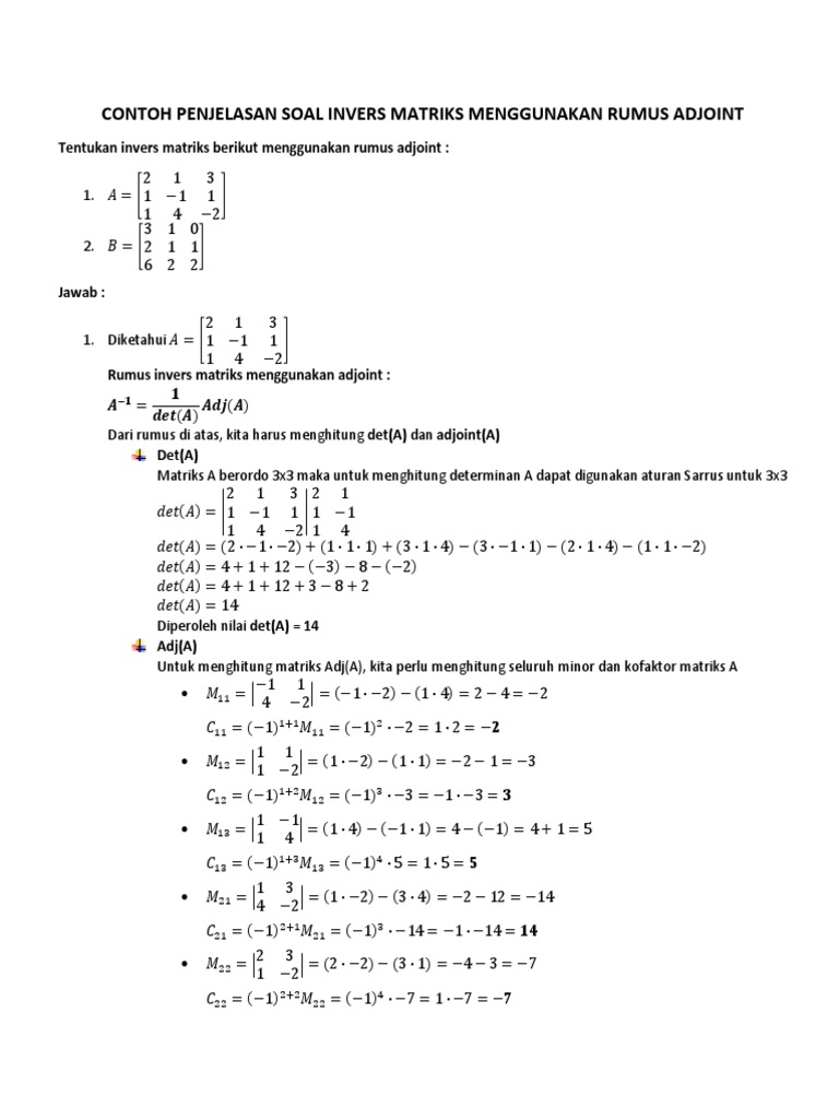 Contoh Penjelasan Invers Matriks Rumus Adjoint-1 | PDF