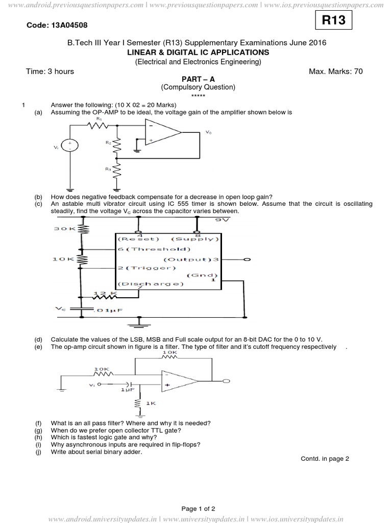 Linear & Digital IC Applications Exam Guide | PDF | Operational ...