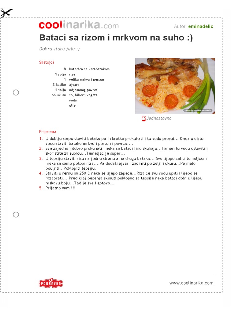 Bataci Sa Rizom I Mrkvom Na Suho | PDF