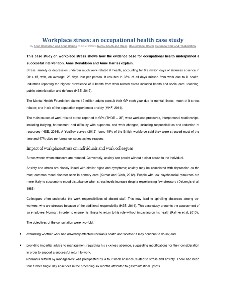 Workplace Stress: An Occupational Health Case Study | PDF ...