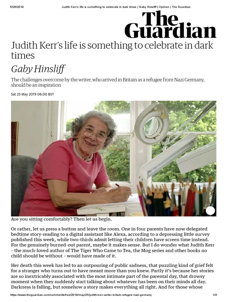 Judith Kerr's Life Is Something To Celebrate in Dark Times - Gaby ...
