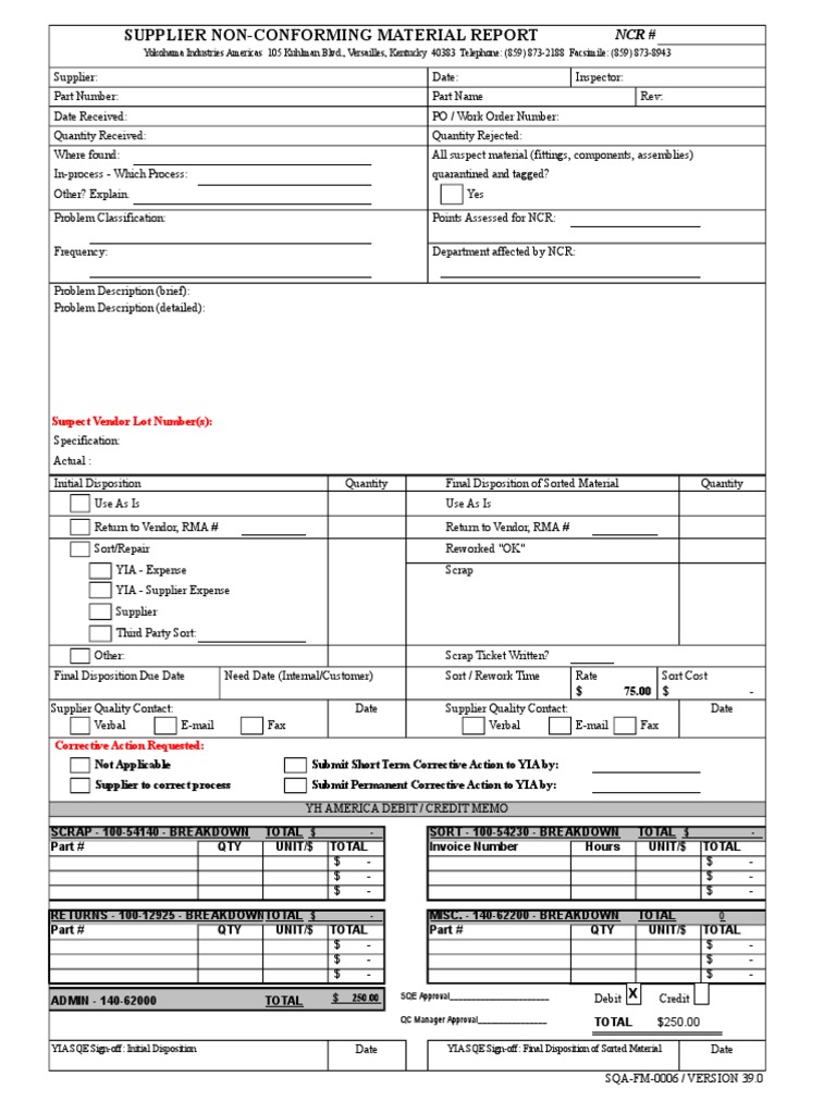 Supplier Non-Conforming Material Report (SNCR) Form | PDF | Business