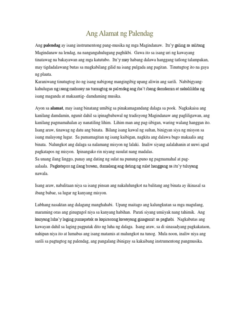 Ang Alamat NG Palendag | PDF