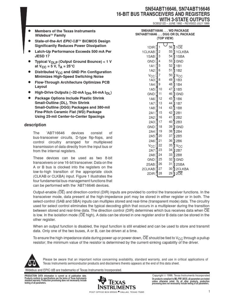 D D D D D D D D: SN54ABT16646, SN74ABT16646 16-Bit Bus Transceivers and ...