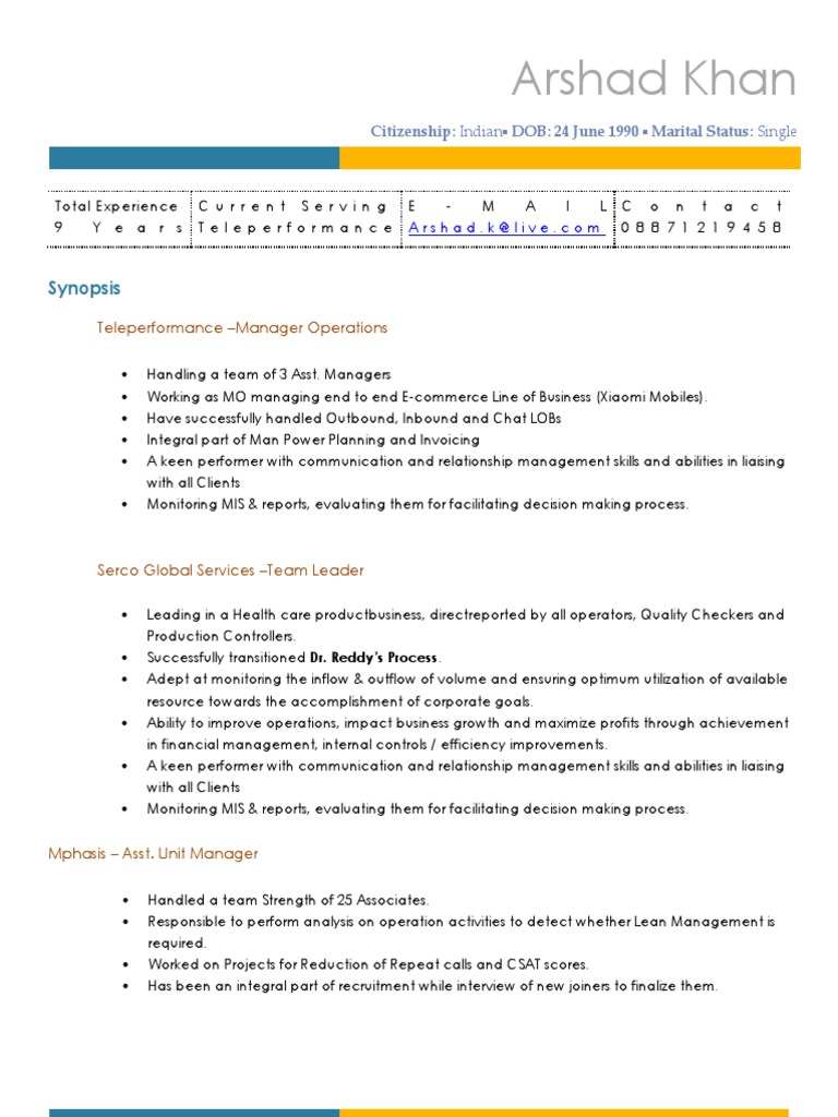 Resume Arshad MO | PDF | Call Centre | Business Process