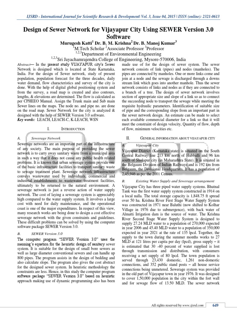 Design of Sewer Network For Vijayapur City Using SEWER Version 3.0 ...