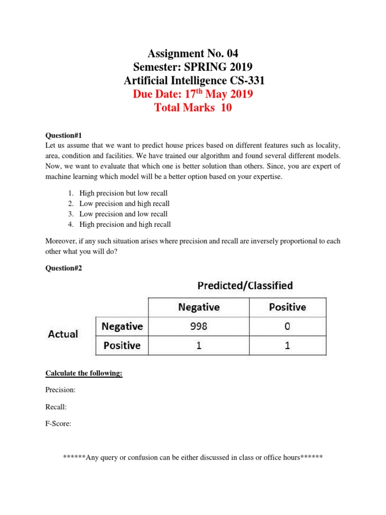 Assignment No. 04 Semester: SPRING 2019 Artificial Intelligence CS-331 | PDF | Career & Growth ...